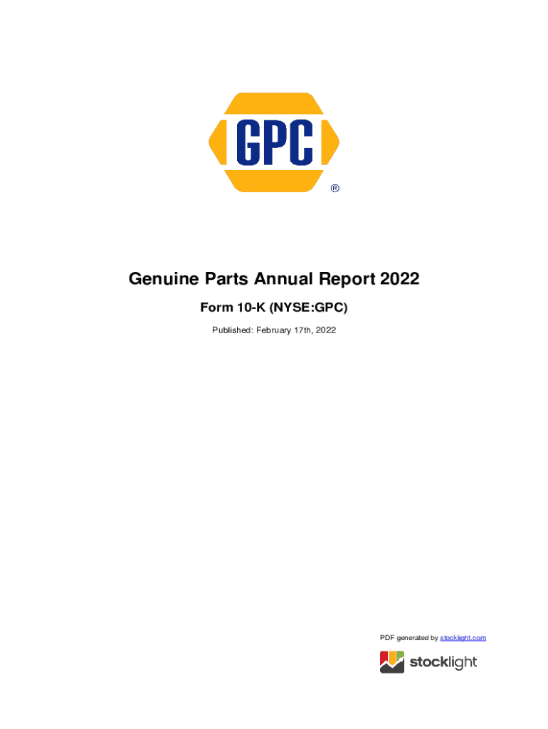 Fillable Online Genuine Parts Co (GPC) SEC Filing 10-K Annual Report ...
