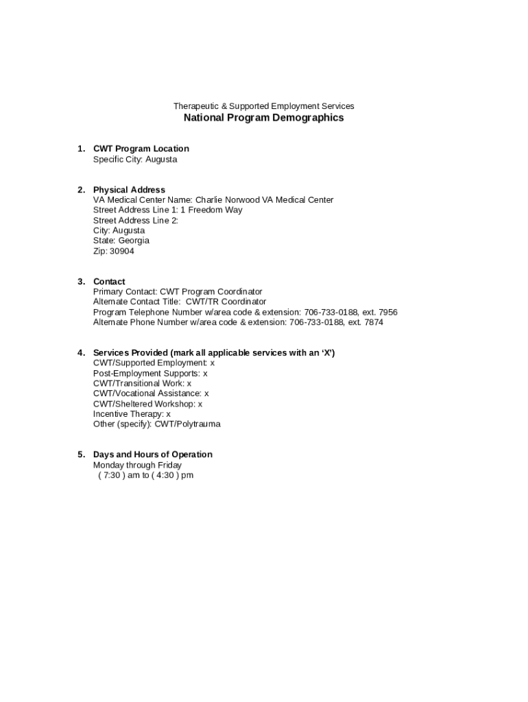 Ination for Veterans - Compensated Work Therapy Doc Template | pdfFiller