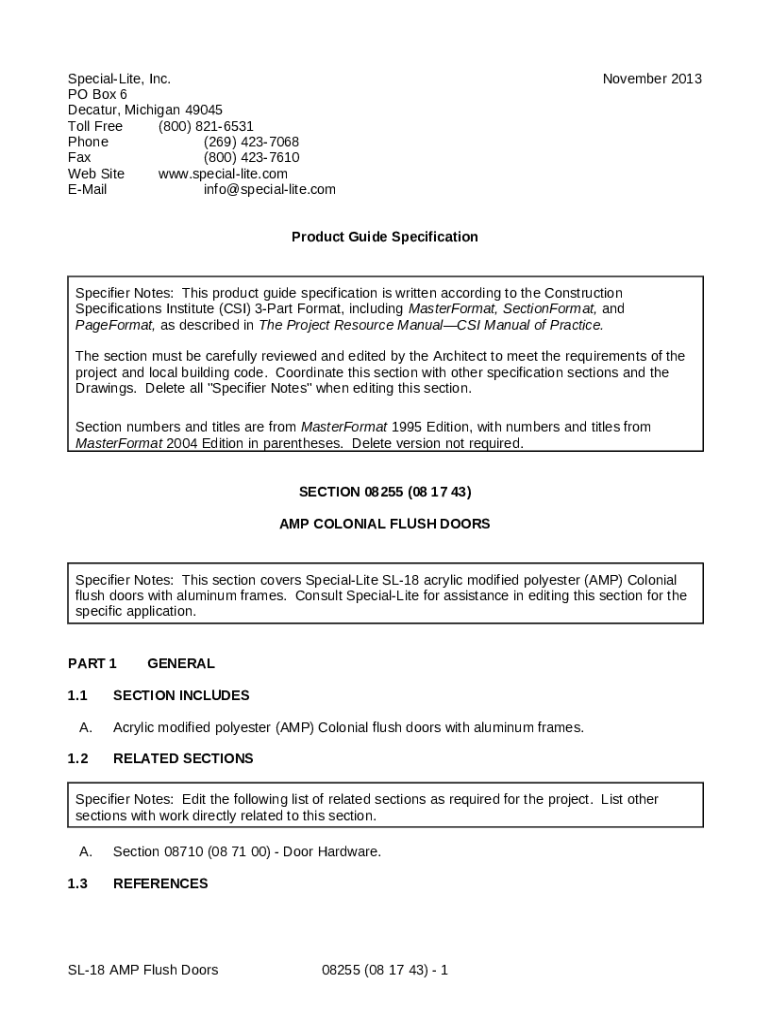 Special-Lite, Inc. Guide Specification Doc Template | pdfFiller