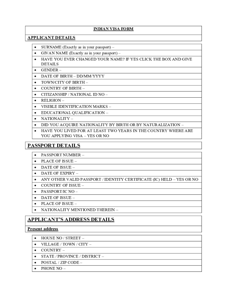 Fillable Online Indian Visa Form Fax Email Print - pdfFiller