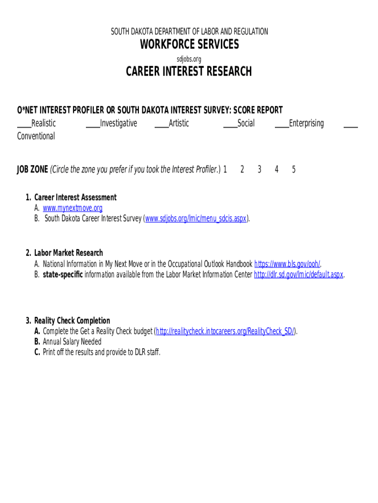 South Dakota Career Interest Survey - Fill Online, Printable ... - dlr ...