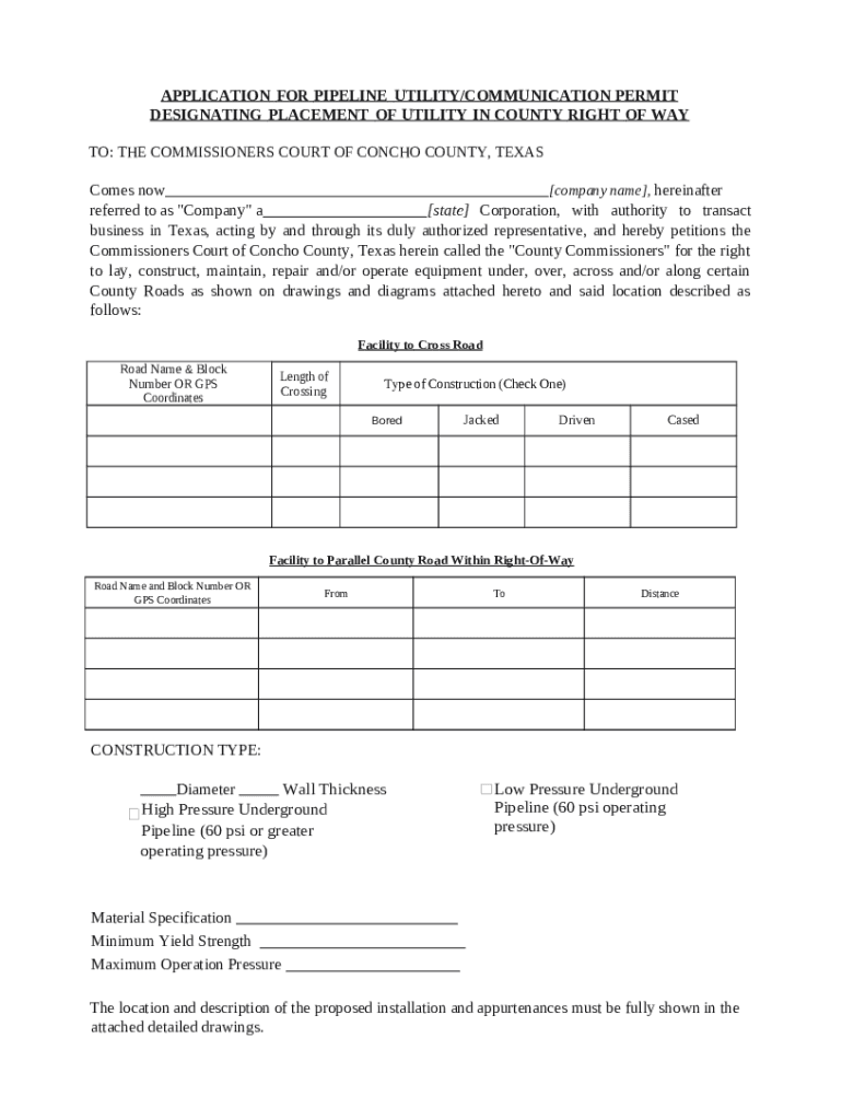 application for pipeline utility permit designating ... Doc Template ...