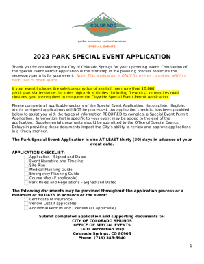 Park special event permit application Doc Template | pdfFiller