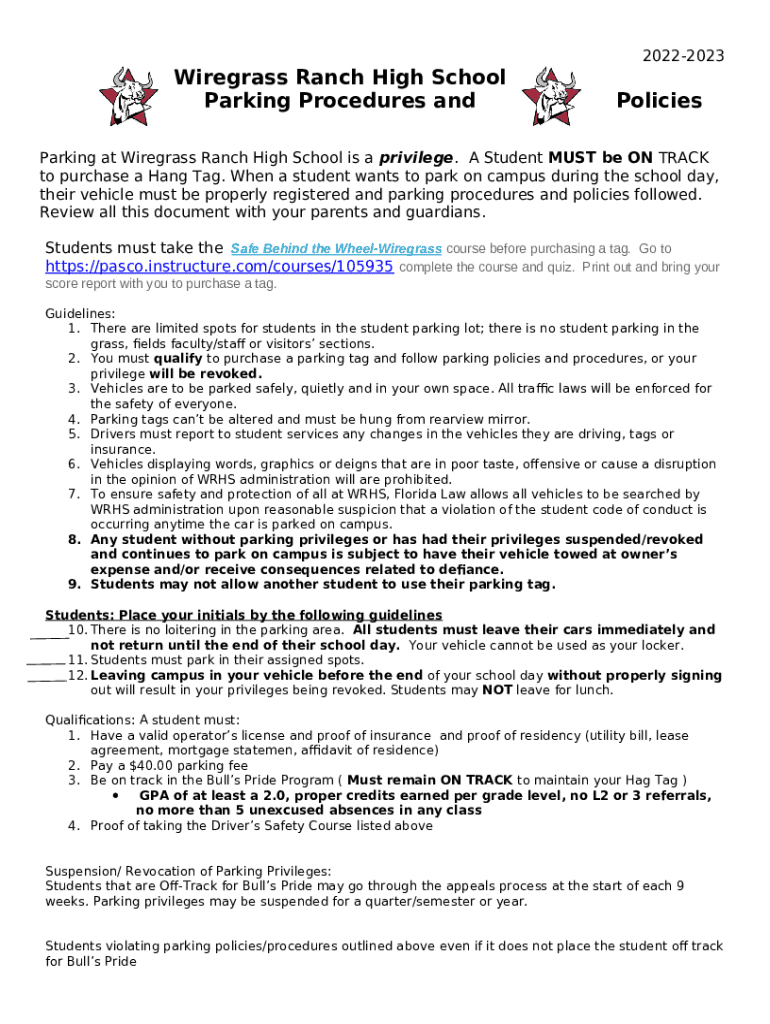 Wiregrass Ranch High School Parking Procedures and ... Doc Template ...