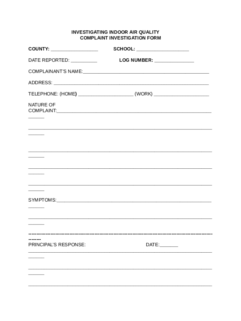 Indoor Air Quality Investigation Complaint s Doc Template | pdfFiller
