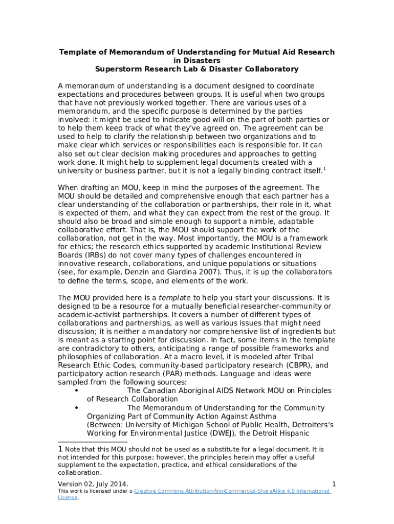 Template of Memorandum of Understanding for Mutual Aid ... Doc Template ...