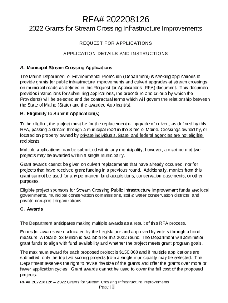 2022 Grants for Stream Crossing Infrastructure Improvements Doc Template | pdfFiller