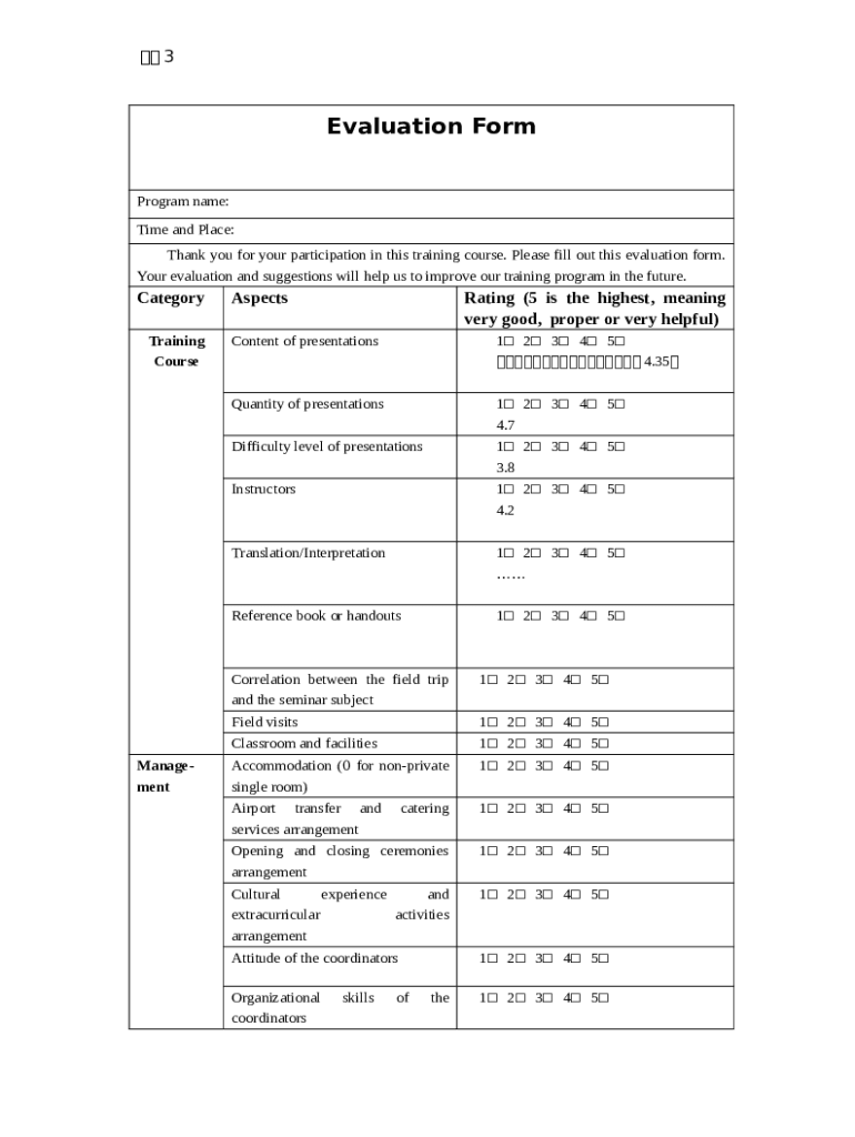 Trainee evaluation of foreign assistance training program Doc Template | pdfFiller