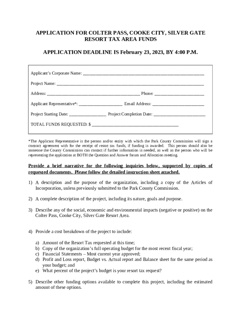 Application for Resort Tax Funds For Colter Pass, Cooke City ... Doc ...