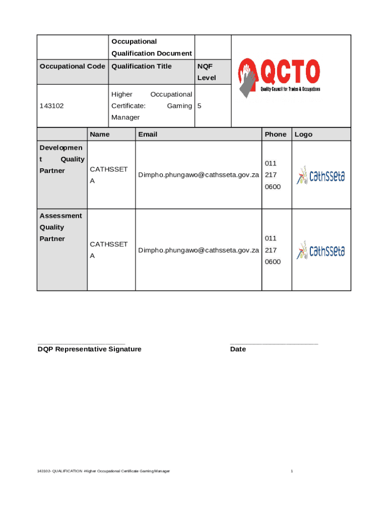 Qualification Title. Occupational Certificate: Chef. Name ... - cathsseta org Doc Template ...