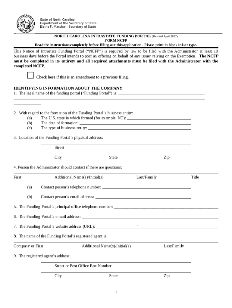 This Notice of Intrastate Funding Portal (NCFP) is ... Doc Template ...