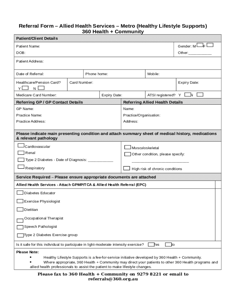 Referral Allied Health ServicesMetro (Healthy ... Doc Template | pdfFiller