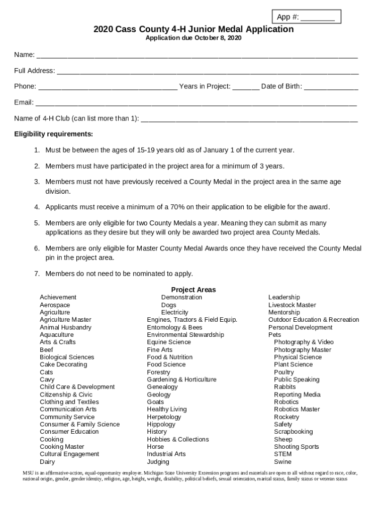 Oceana County Youth Council 4-H Scholarship Program Doc Template | pdfFiller