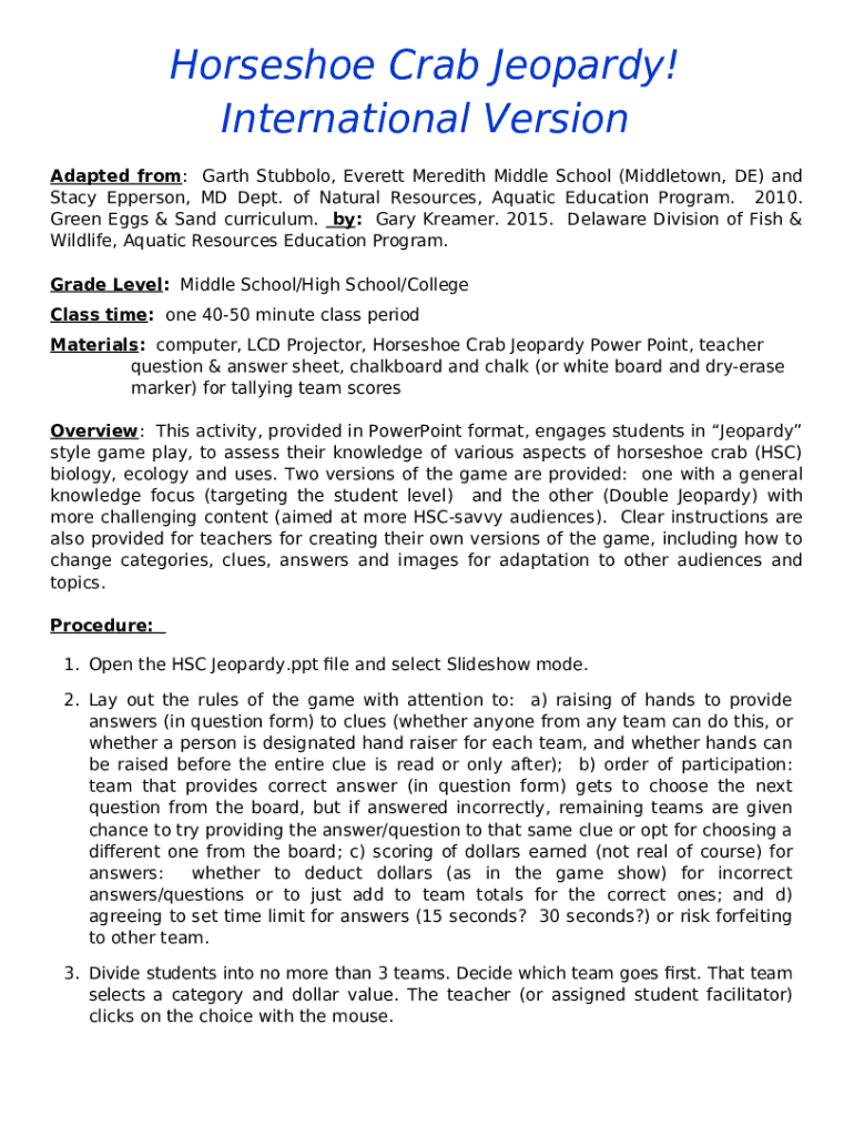 International HSC Jeopardy lesson plan Doc Template | pdfFiller