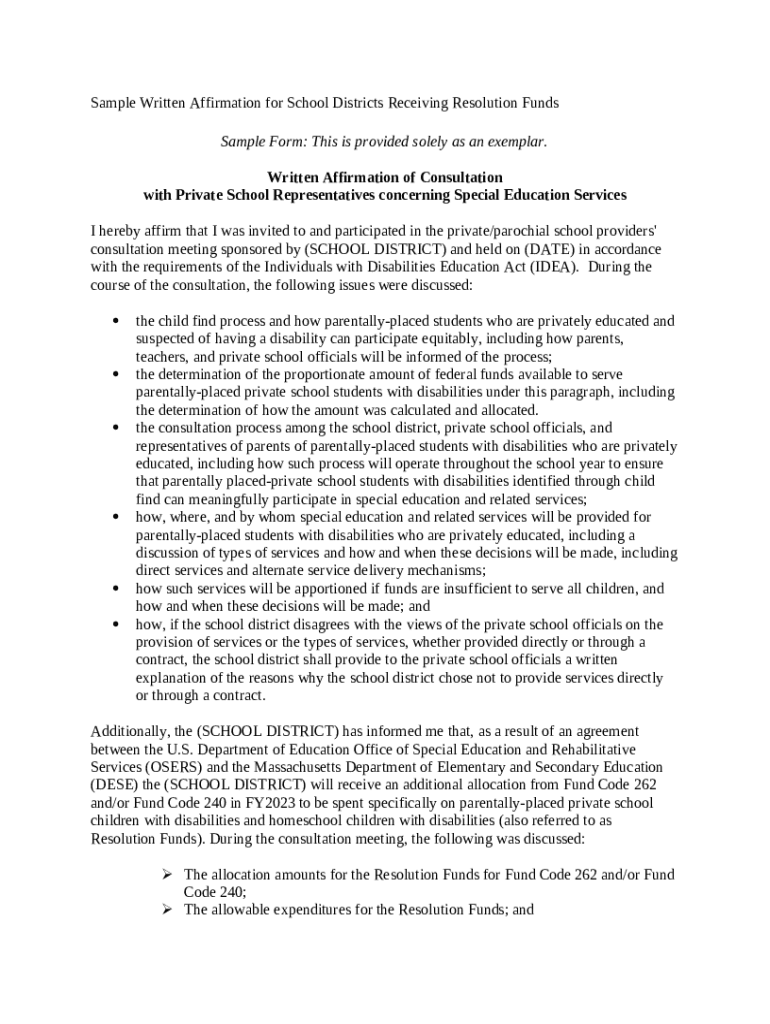 Sample Written Affirmation for School Districts Receiving Resolution ...