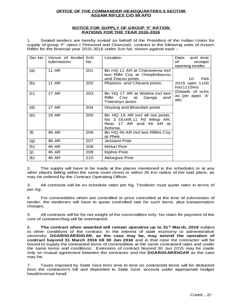 Re-Floatation of Tender(31 Assam Rifles, C/O 99 APO) Doc Template ...
