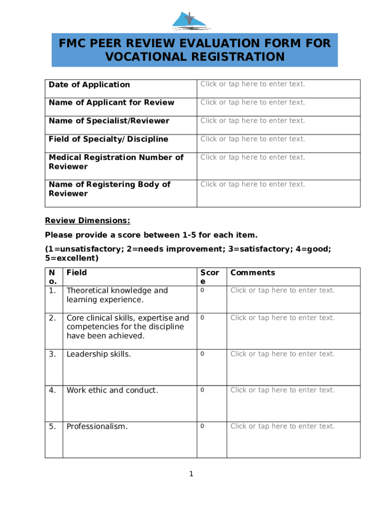 FMC PEER REVIEW EVALUATION Doc Template | pdfFiller
