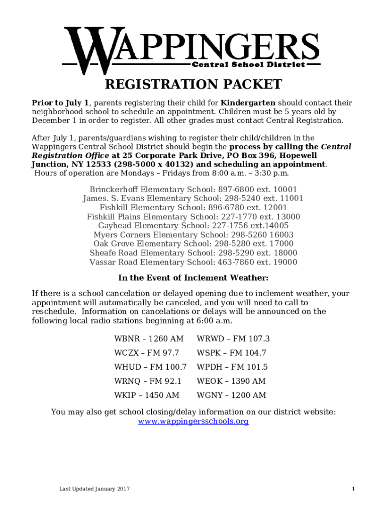 Kindergarten and First Grade Registration (2024-2025) Doc Template ...