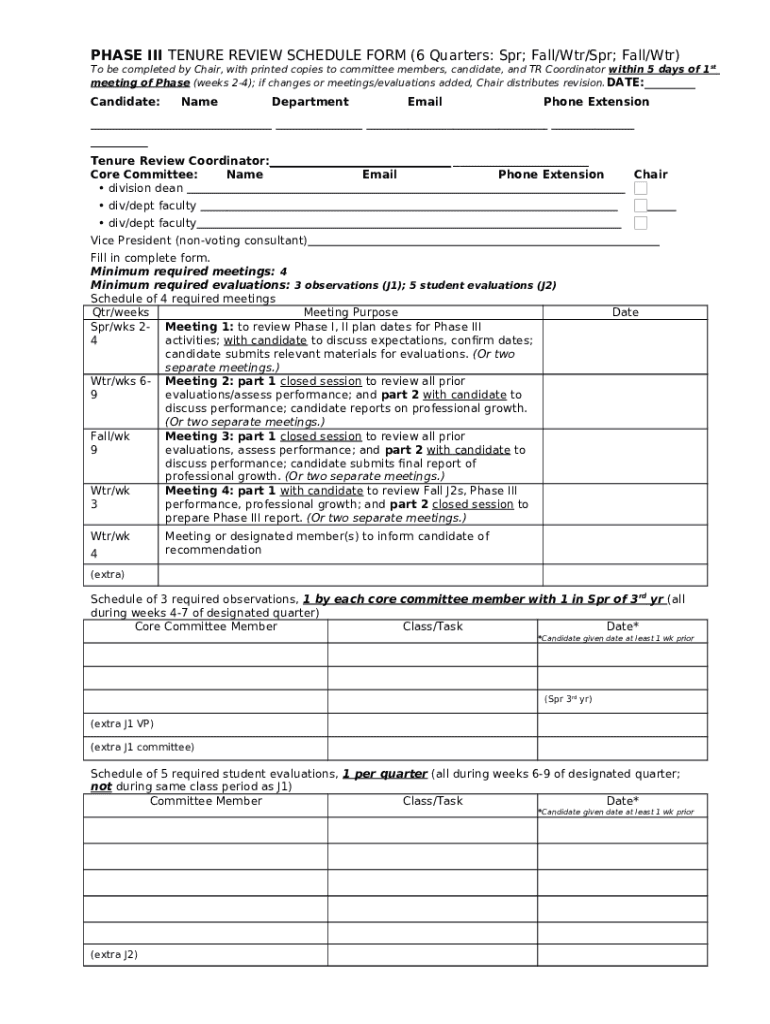PHASE III TENURE REVIEW SCHEDULE (6 Quarters Doc Template | pdfFiller