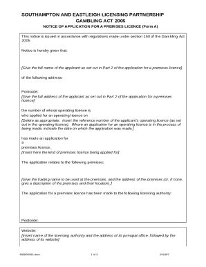 Notice - Premises Licence application - A Doc Template | pdfFiller