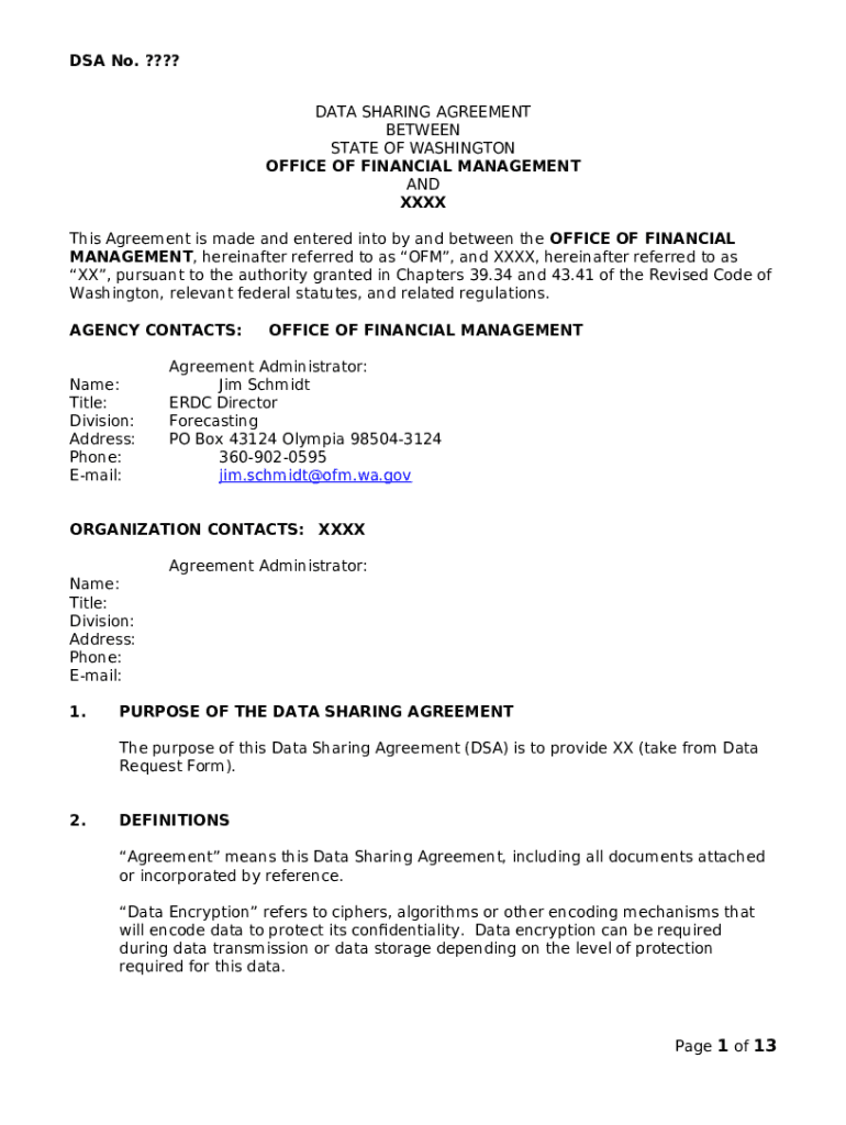 INTERAGENCY DATA SHARING AGREEMENT BETWEEN ... - erdc wa Doc Template | pdfFiller