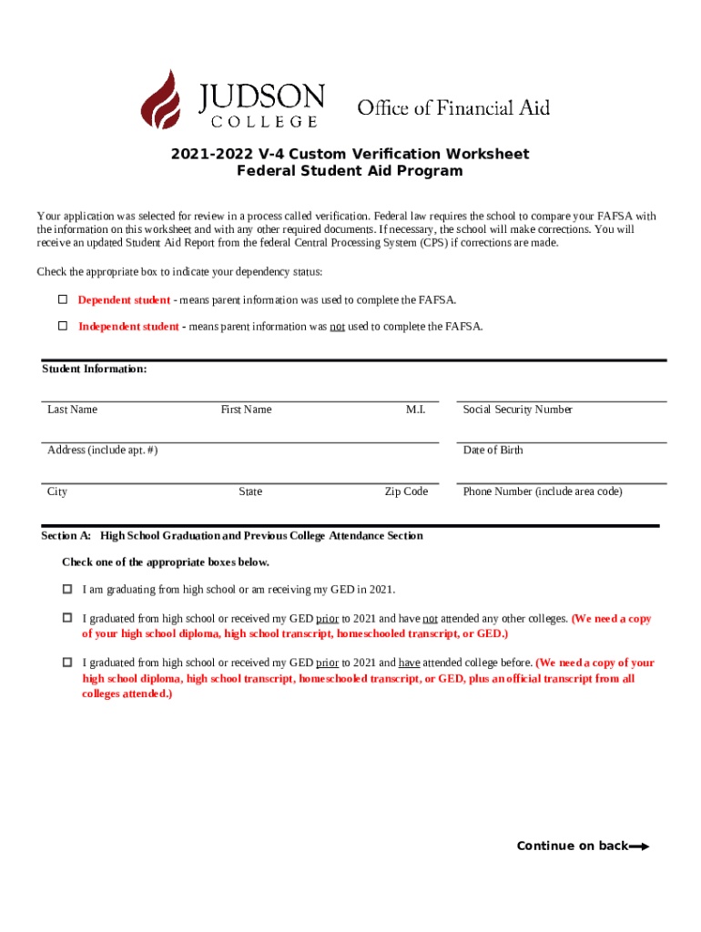 V-4 Custom Verification Worksheet Doc Template | pdfFiller