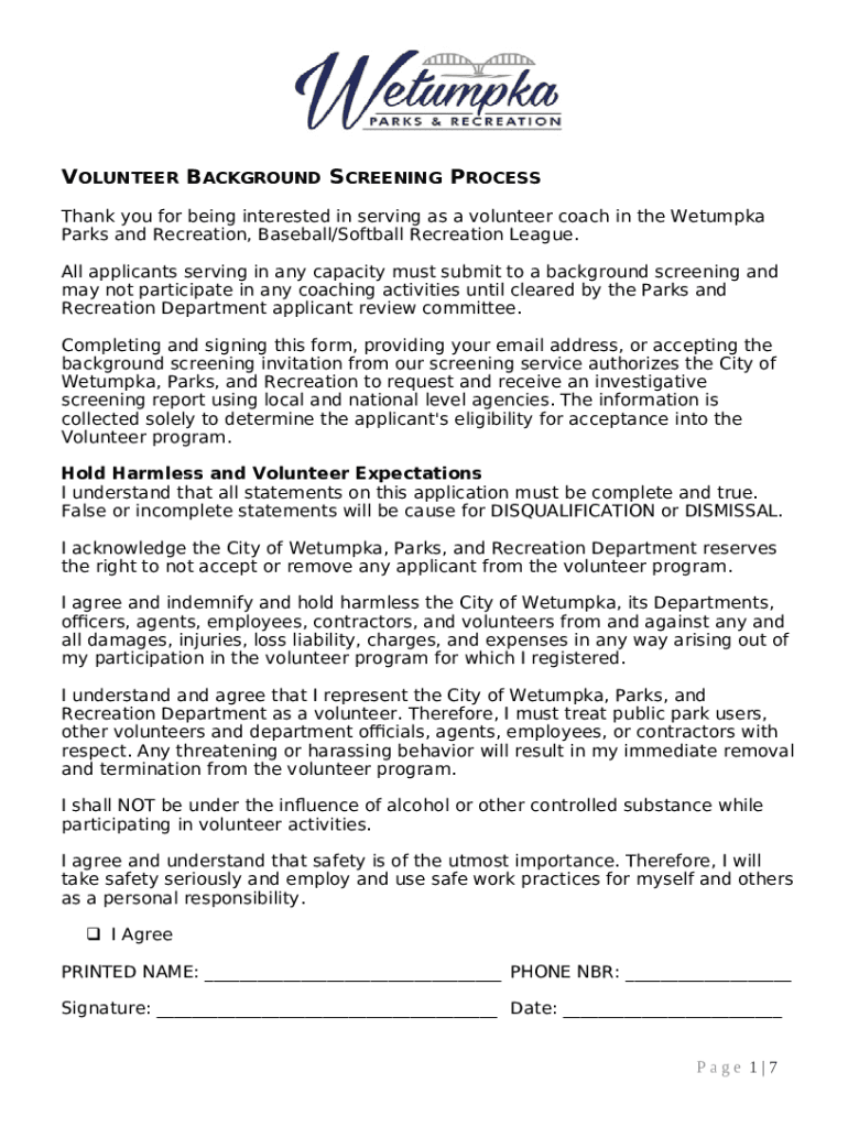Volunteer Background Screening Process Doc Template | pdfFiller