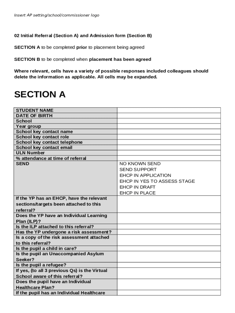 02 Initial Referral (Section A) and Admission (Section B) Doc Template ...