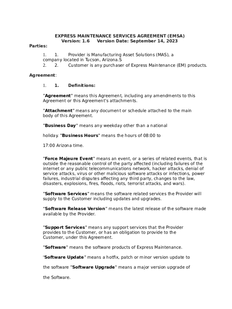 EXPRESS MAINTENANCE SERVICES AGREEMENT (EMSA)Version: 1 Doc Template ...
