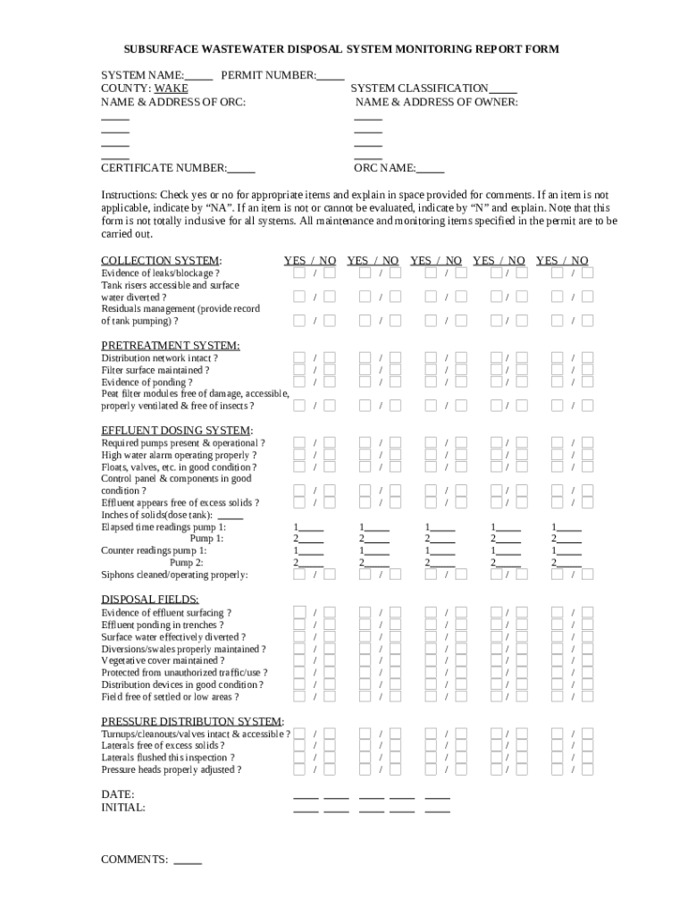 SUBSURFACE WASTEWATER DISPOSAL SYSTEM MONITORING REPORT Doc Template ...