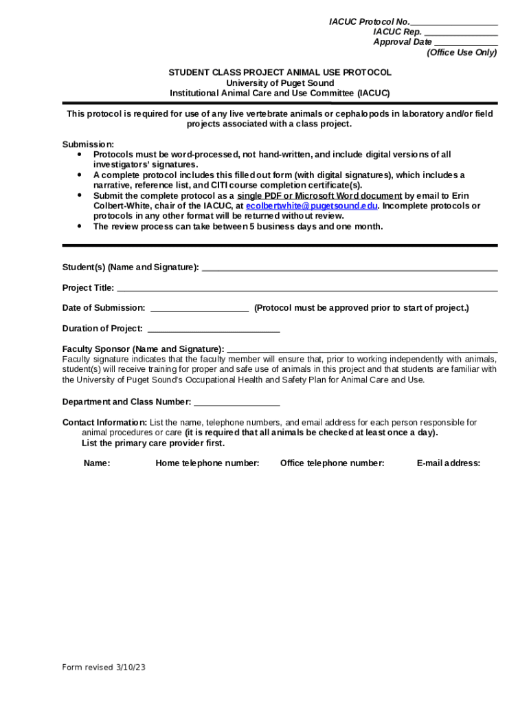 UPS IACUC Protocol No Doc Template | pdfFiller