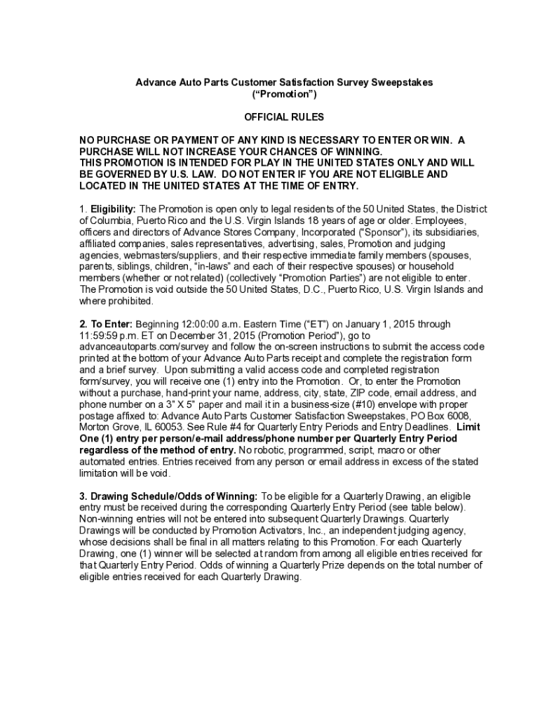 Fillable Online Advance Auto Parts Survey - Fill Online, Printable ...