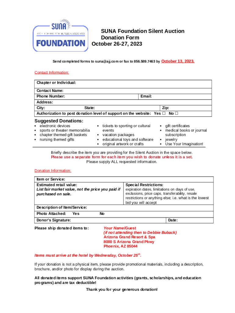 Online Auction Donation - Fundraising Activities Doc Template | pdfFiller