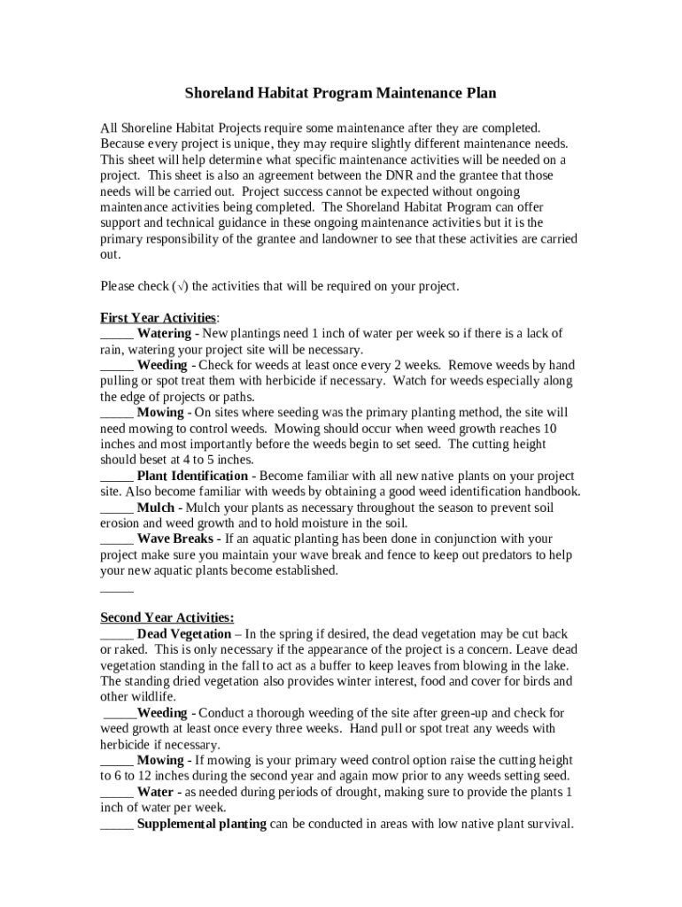 Shoreland Habitat Grant Maintenance Agreement - files dnr state mn Doc ...