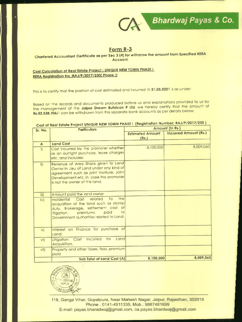 Rera Form 3 - Fill Online, Printable, Fillable, Blank | pdfFiller