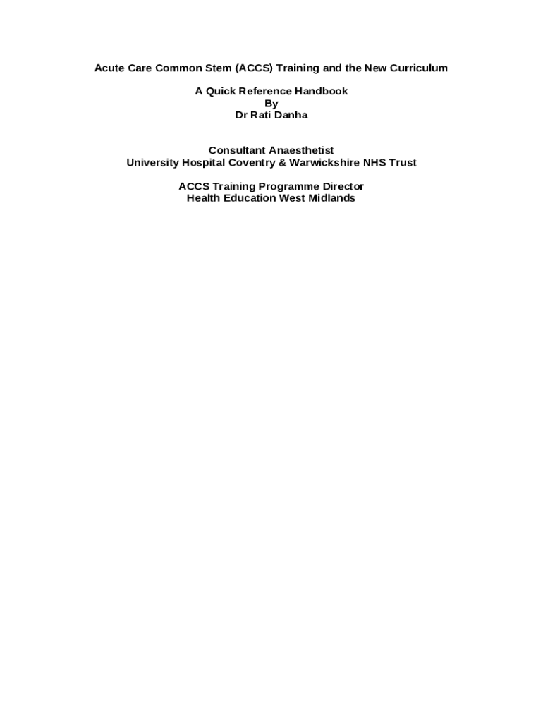 Acute Care Common Stem (ACCS) Induction Guide for ... - wsoa org Doc ...