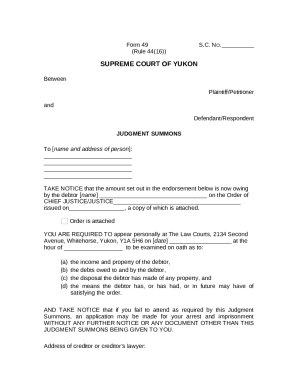 49 JUDGMENT SUMMONS. ... Doc Template | pdfFiller