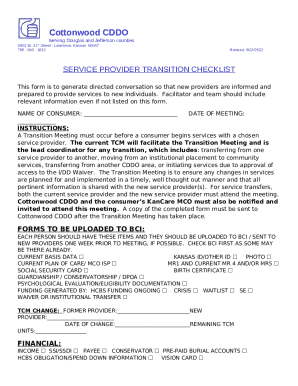 Service Provider Transition Checklist Doc Template | pdfFiller