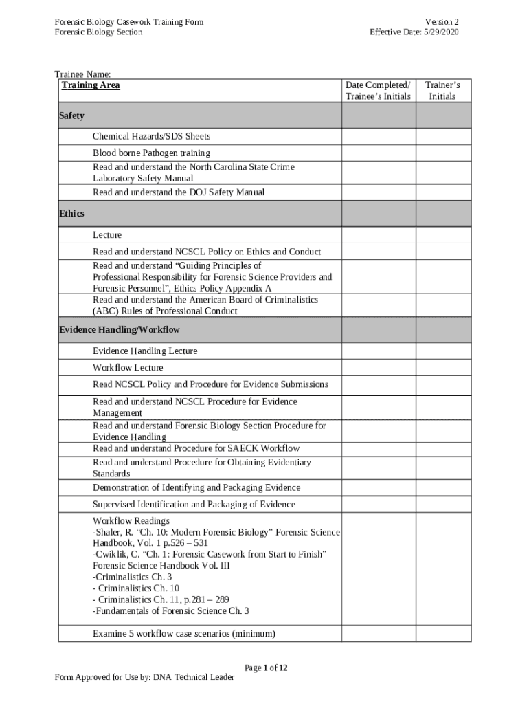 Forensic Biology Casework Training Doc Template | pdfFiller