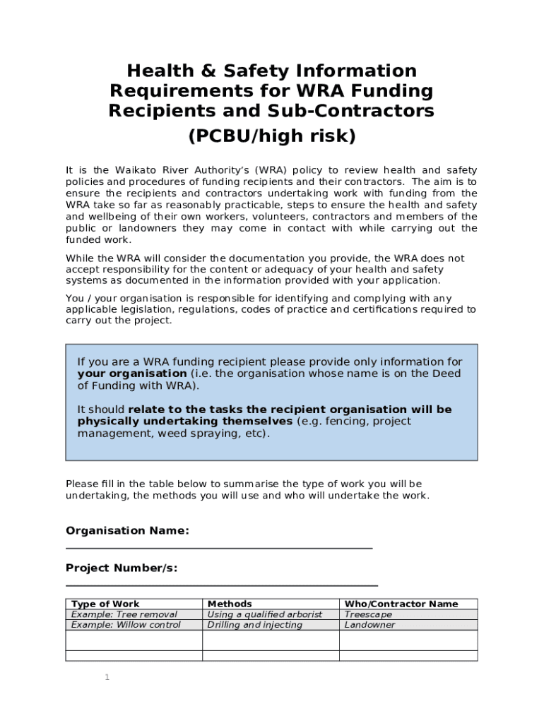 Health & Safety Ination Requirements for WRA Funding Recipients and Sub ...