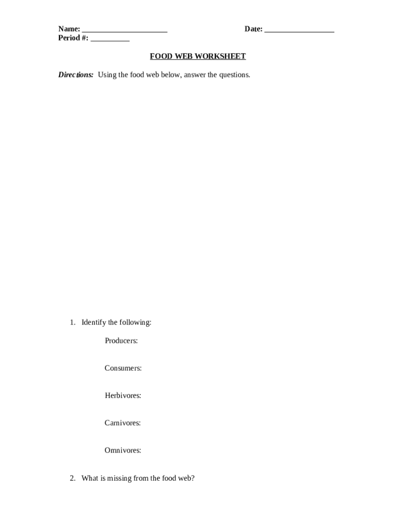 food web worksheet Doc Template | pdfFiller