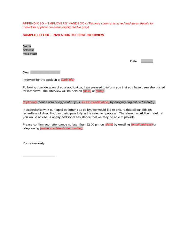 Sample letter of invitation to a job interview (DOC, 13K) Doc Template | pdfFiller