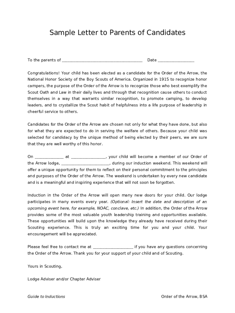 Guide to Inductions - R9 - Sample Letter to Parents of Candidates Doc ...