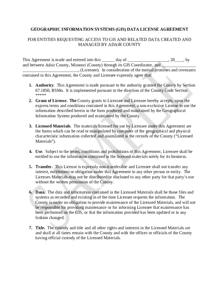 GEOGRAPHIC INATION SYSTEMS (GIS) DATA LICENSE AGREEMENT Doc Template ...
