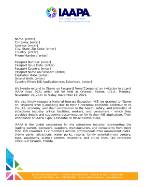 IAAPA Expo Invitation and NIE Request Letter Doc Template | pdfFiller