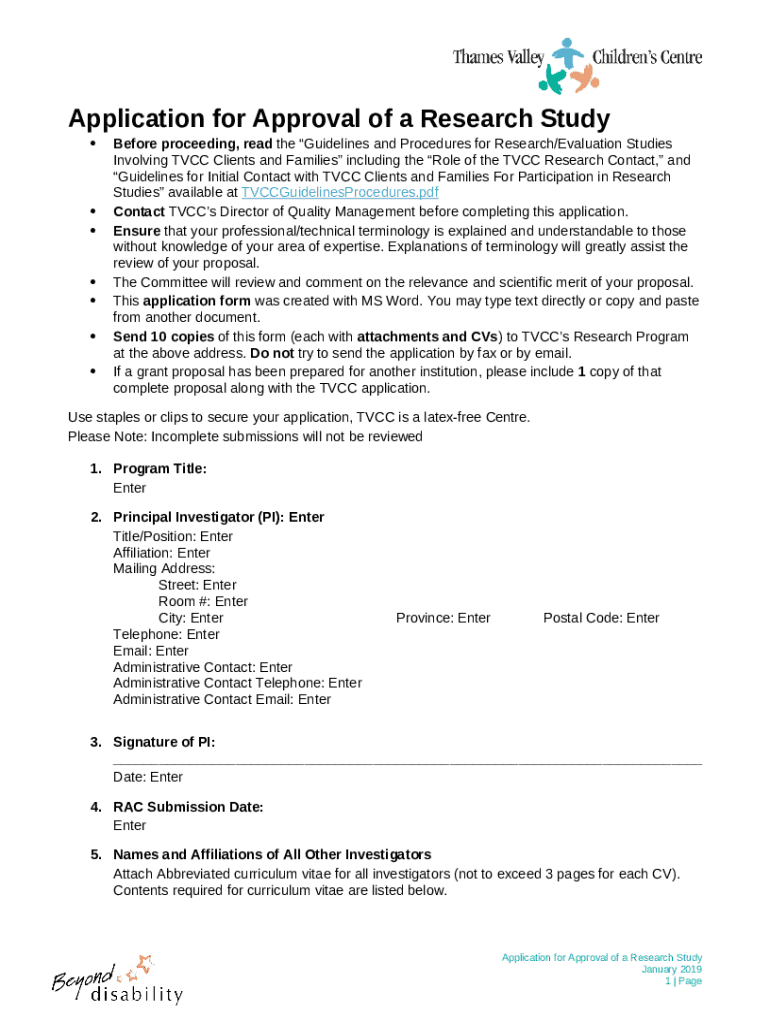 Application for Approval of Research Study Doc Template | pdfFiller