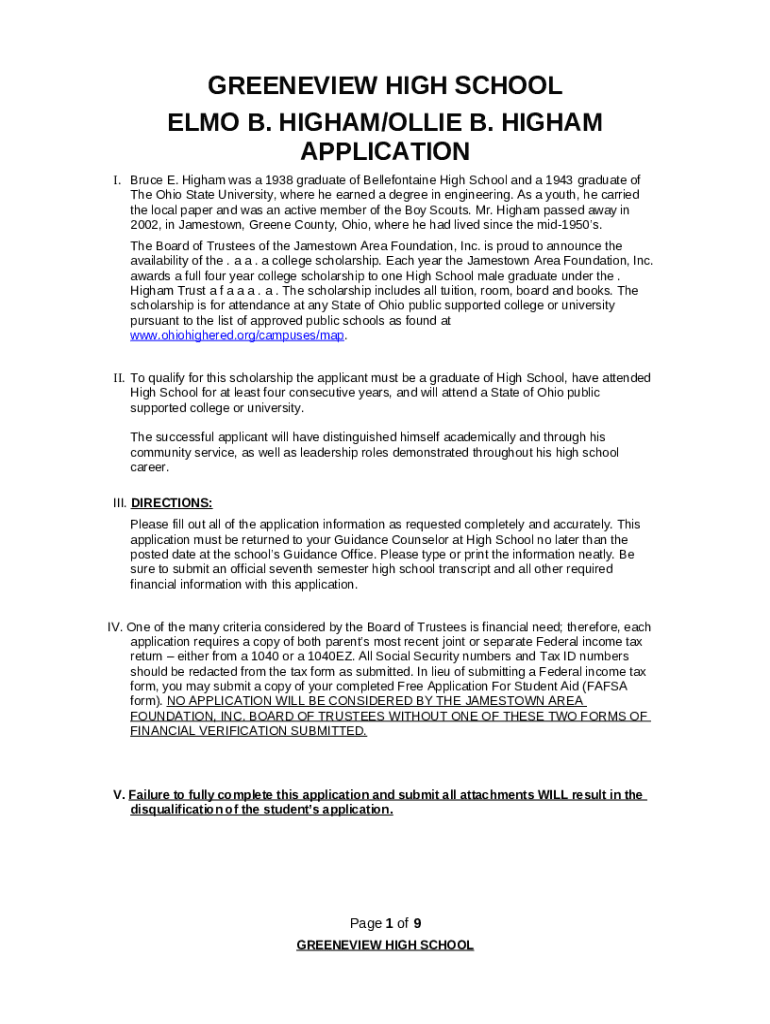 Class of 2023 Local Scholarships - Bellefontaine High School Doc Template | pdfFiller