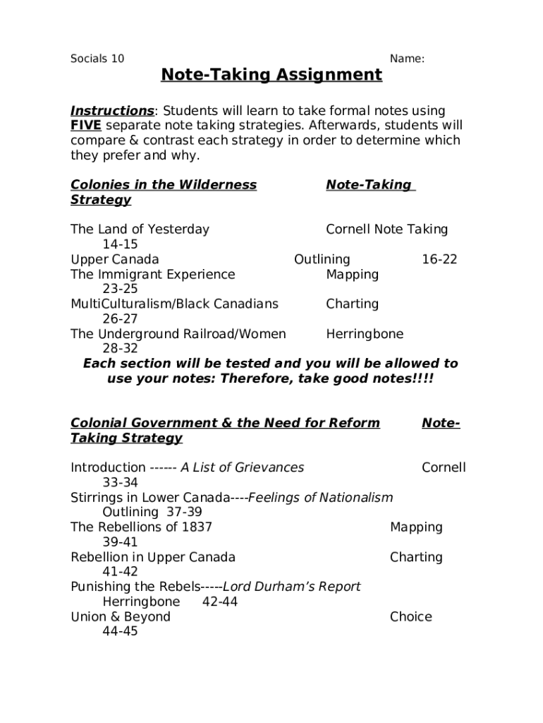 NOTE TAKING/OUTLINING Doc Template | pdfFiller