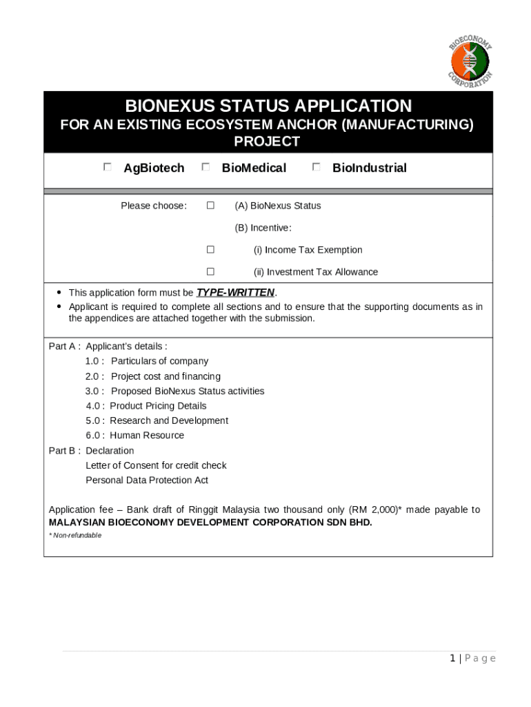 Tax Incentive for Investment in a Bionexus Status Company Doc Template ...