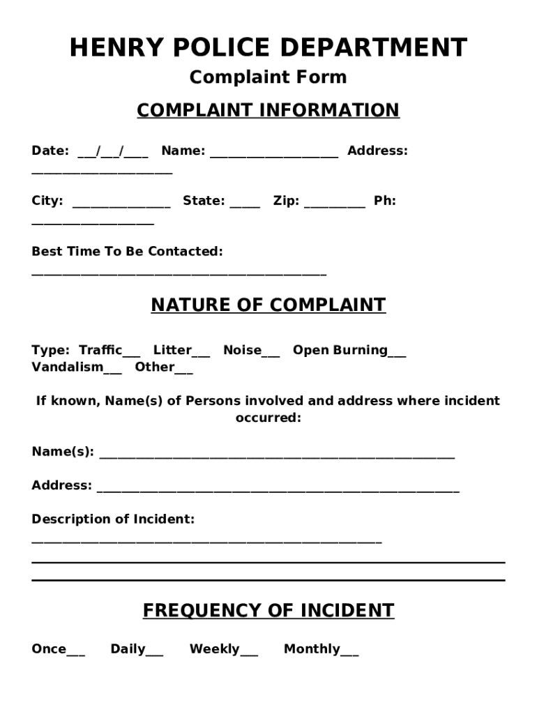 woodlawn park police department complaint Doc Template | pdfFiller